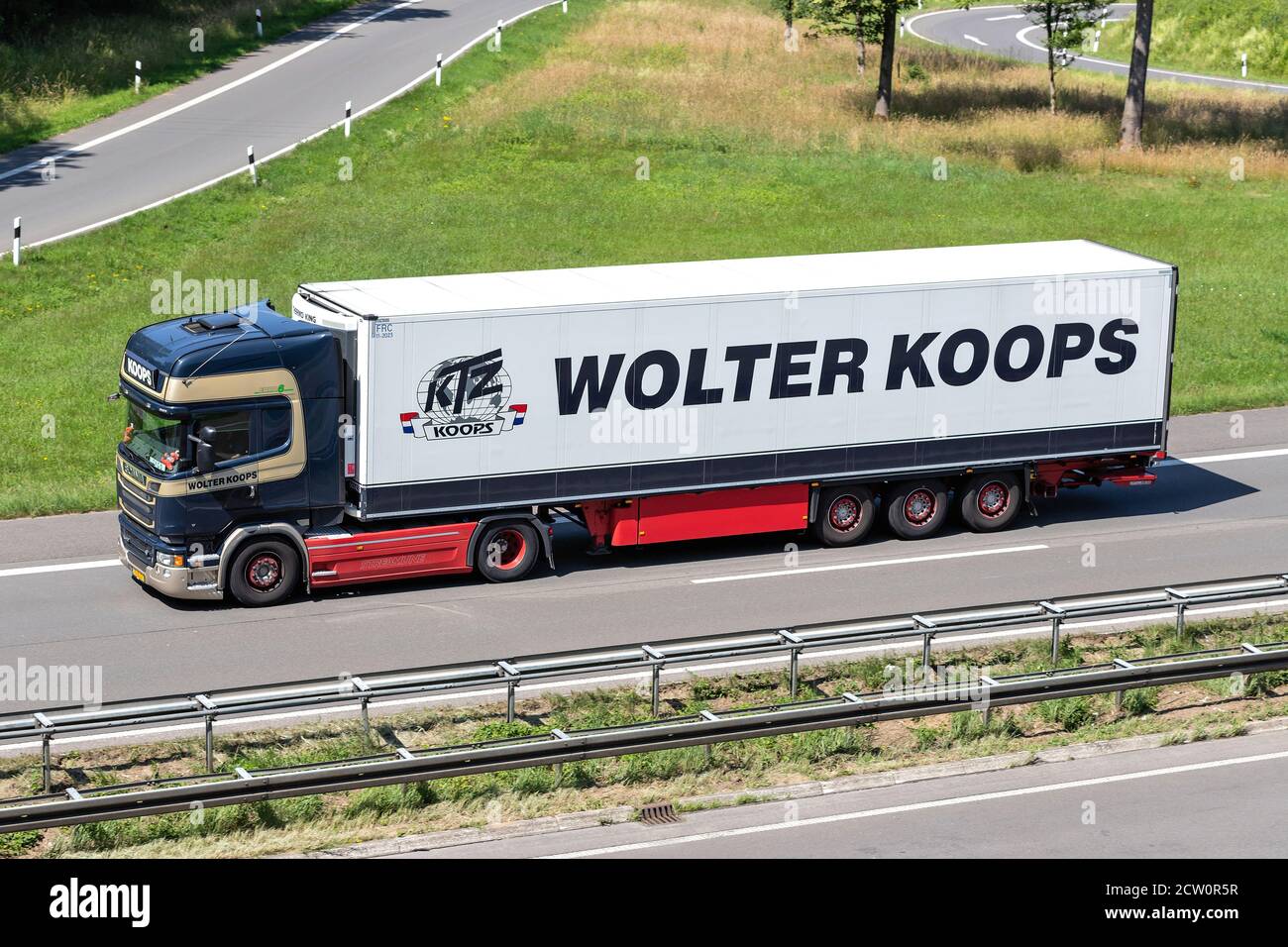 Wolter Koops Scania truck on motorway. Wolter Koops is a Dutch service ...