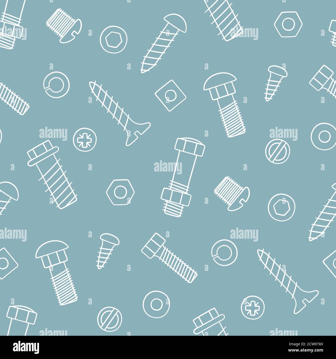 Seamless pattern of fasteners. Bolts, screws and nuts in doodle style ...