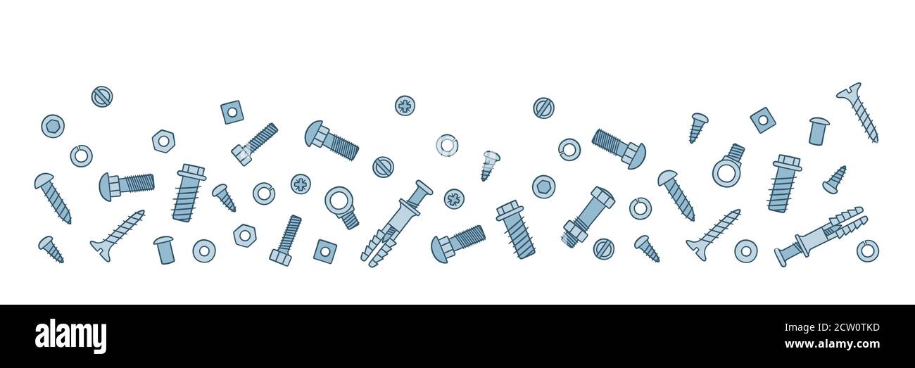 Background with fasteners. Bolts, screws, nuts, dowels and rivets in ...