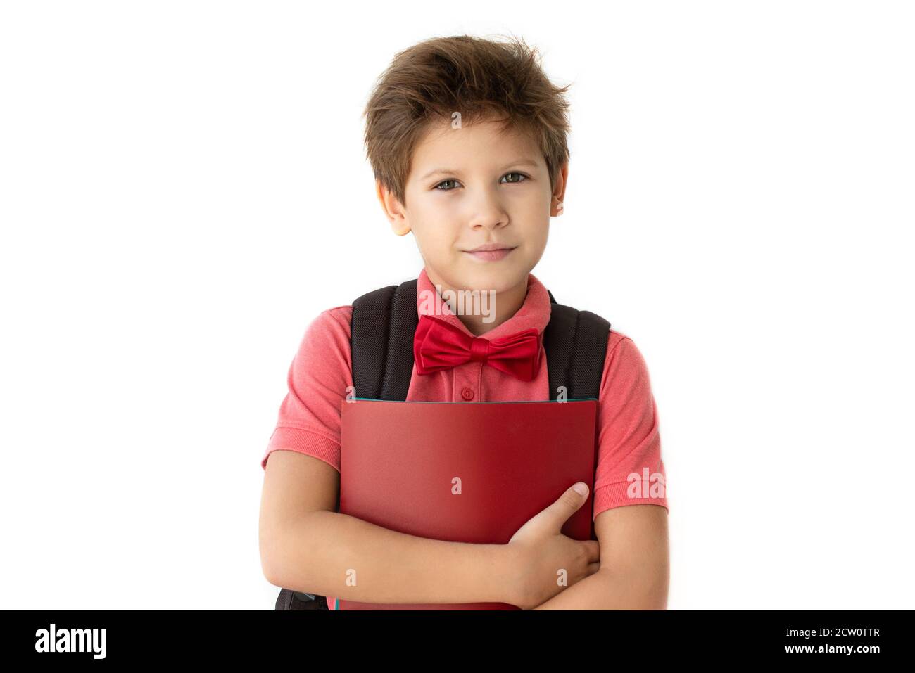 Schoolboy with smiling happy face with copy space. Pupil with a ...