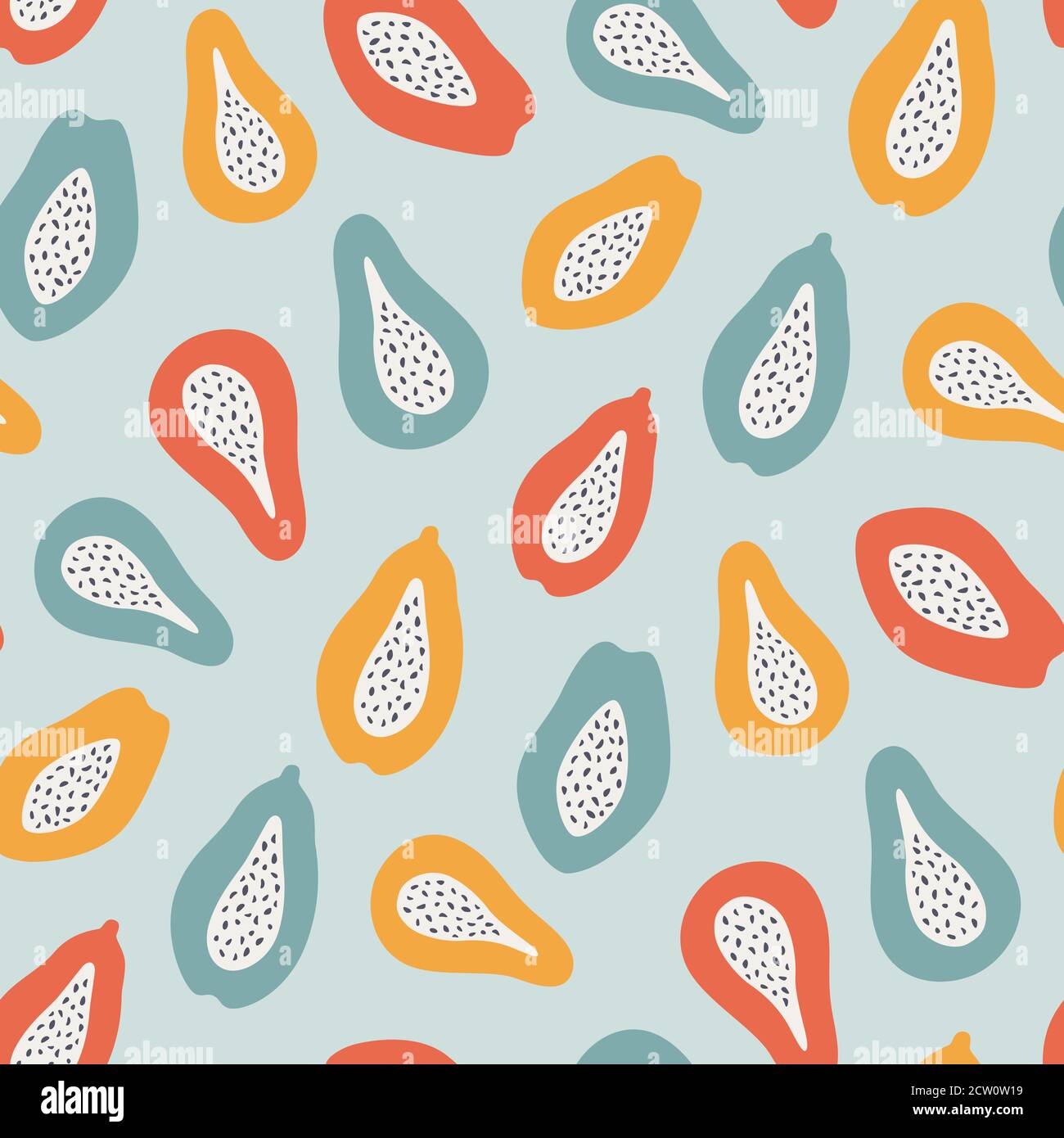 Papaya fruits. Halves of papaya. Hand drawn abstract seamless pattern ...