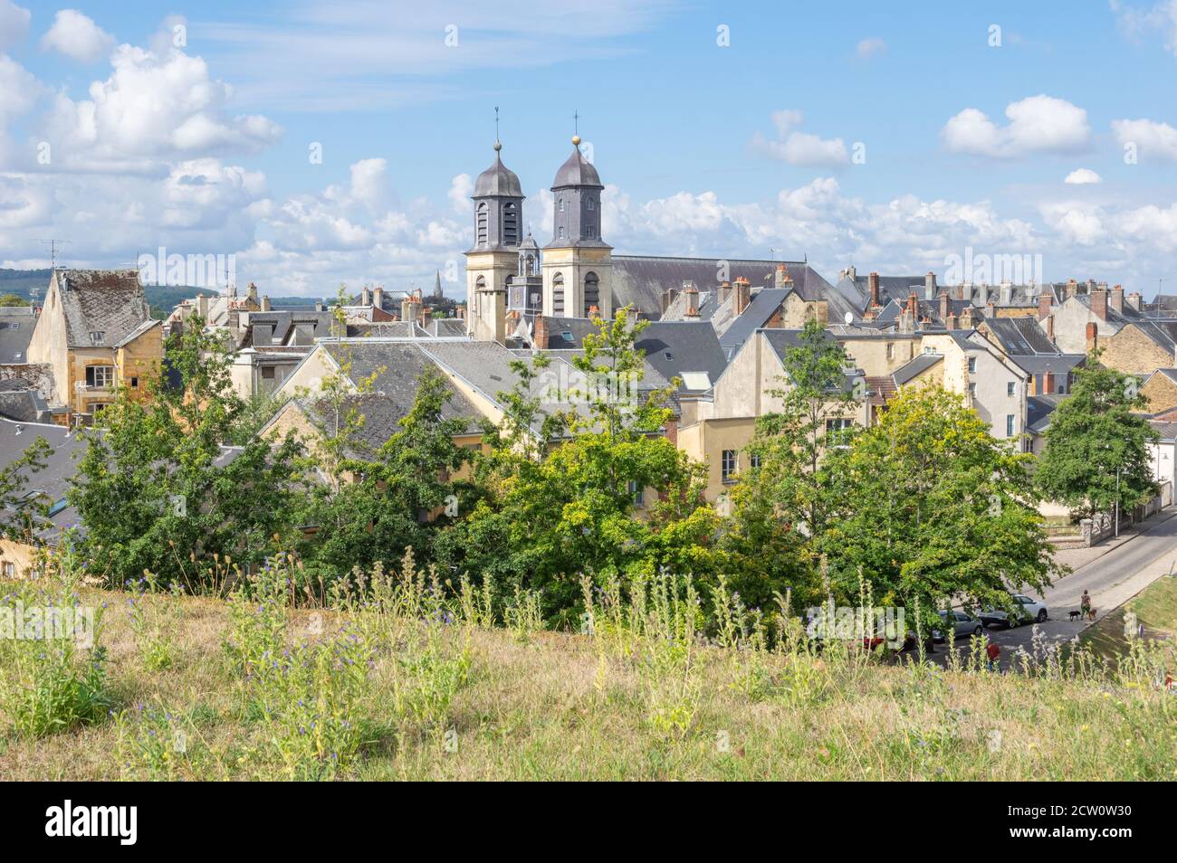 Historic town of Sedan seen from the walls of Sedan Fortress in Eastern ...