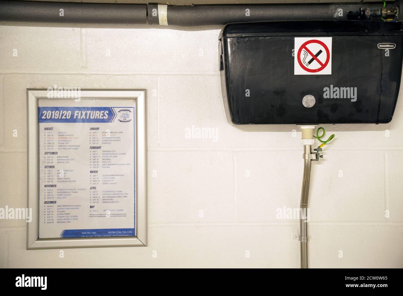 Last Season fixtures remain up in the Gents toilets during the Sky Bet ...