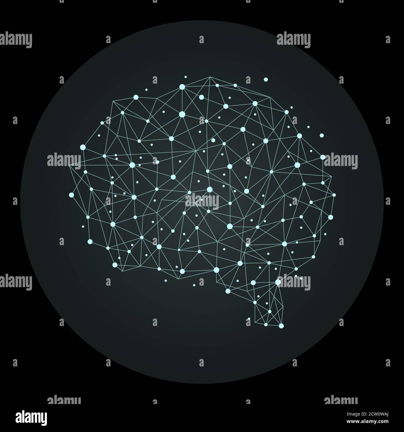 Human brain from nodes and connections as a symbol of thinking. Neural network. Vector concept ...