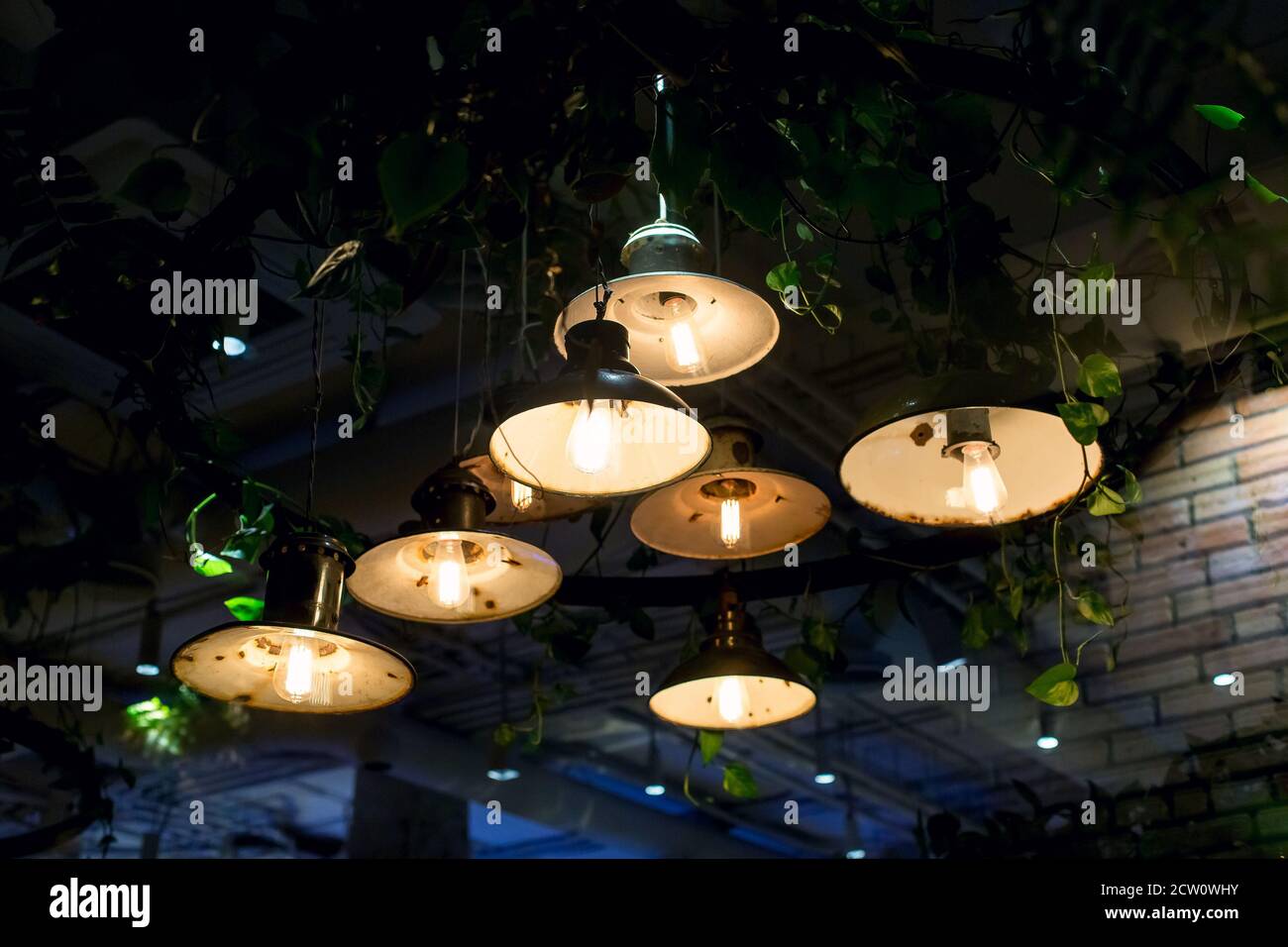 retro pendant lanterns with round rusty lights and edison lamp with ...