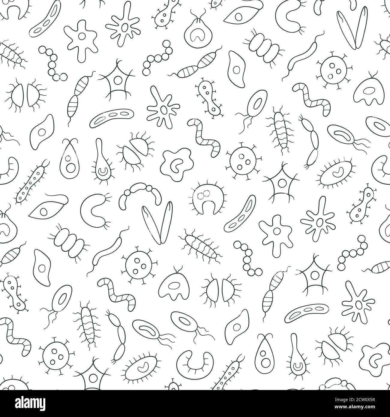 Abstract seamless pattern of germs, virus and bacteria on white ...