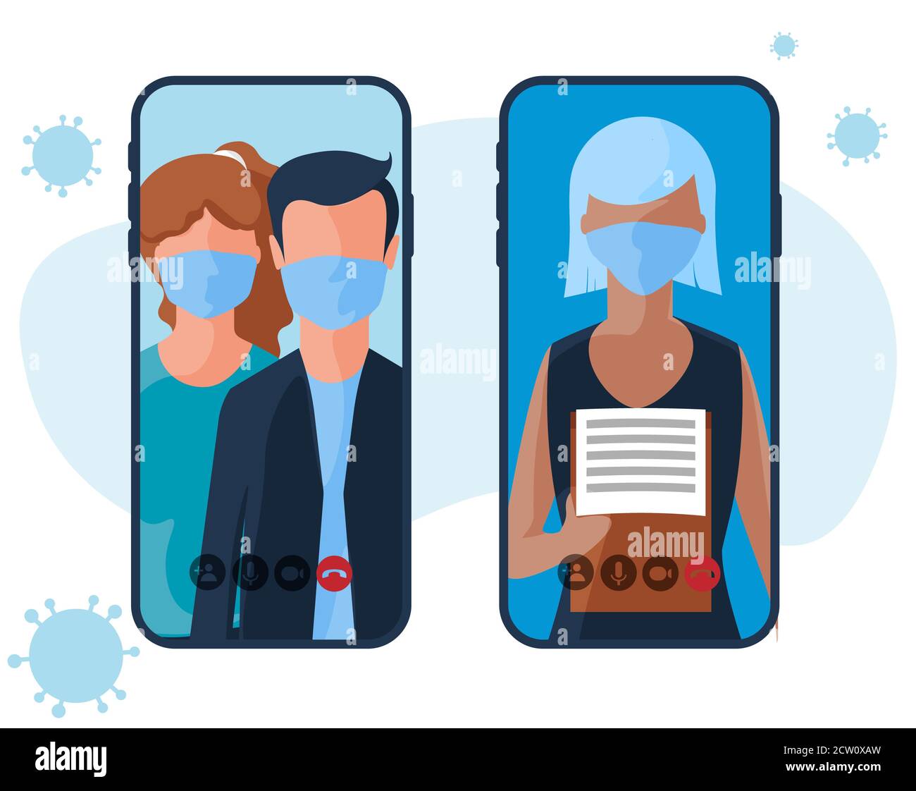 Illustration of two phone screens with pictures of male and female ...