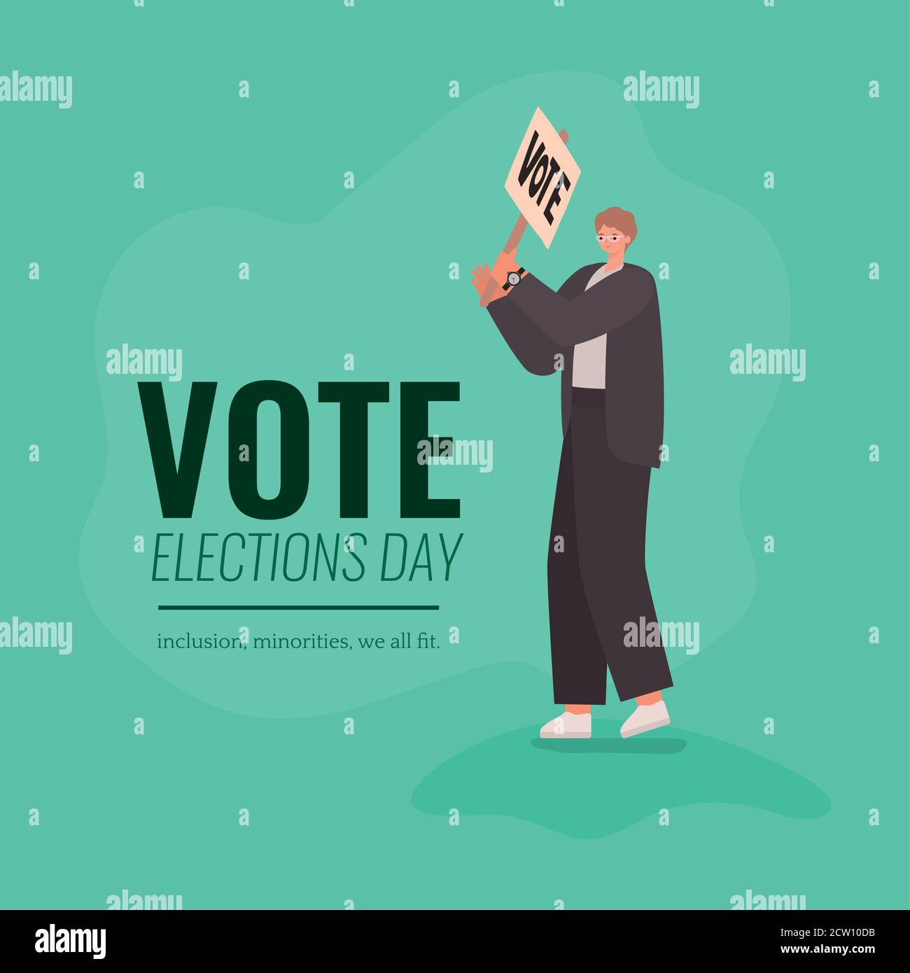 Man cartoon with vote banner on green background vector design Stock ...