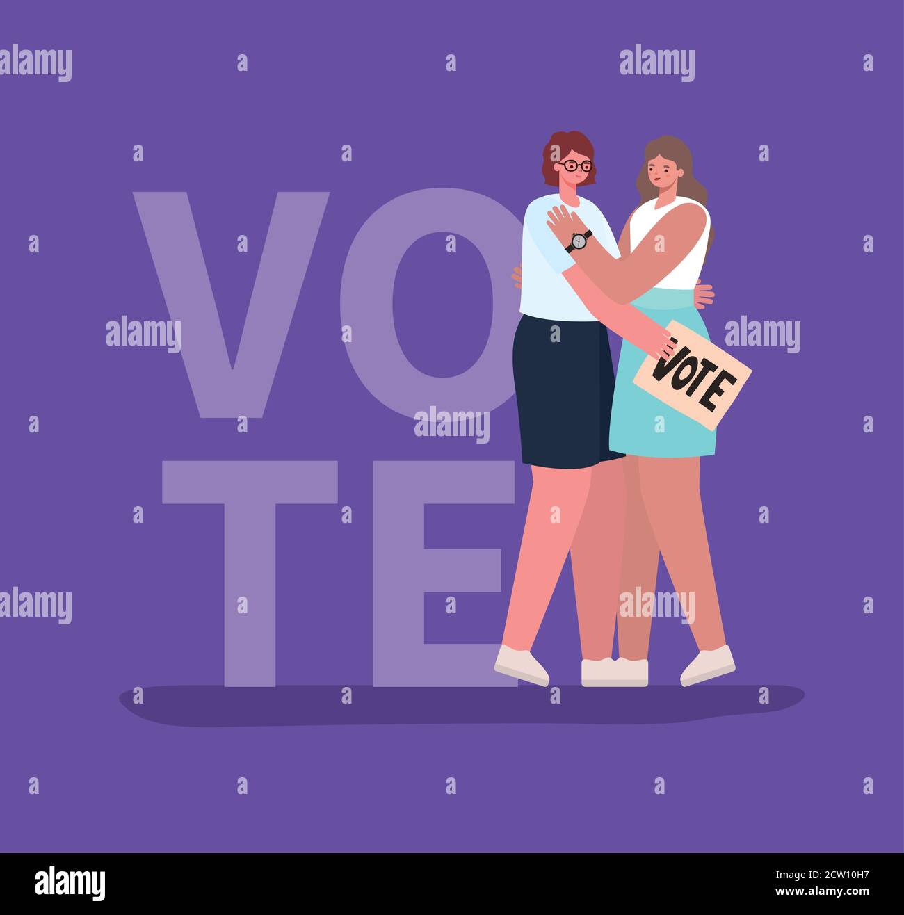 Women cartoons hugging with vote banner vector design Stock Vector ...