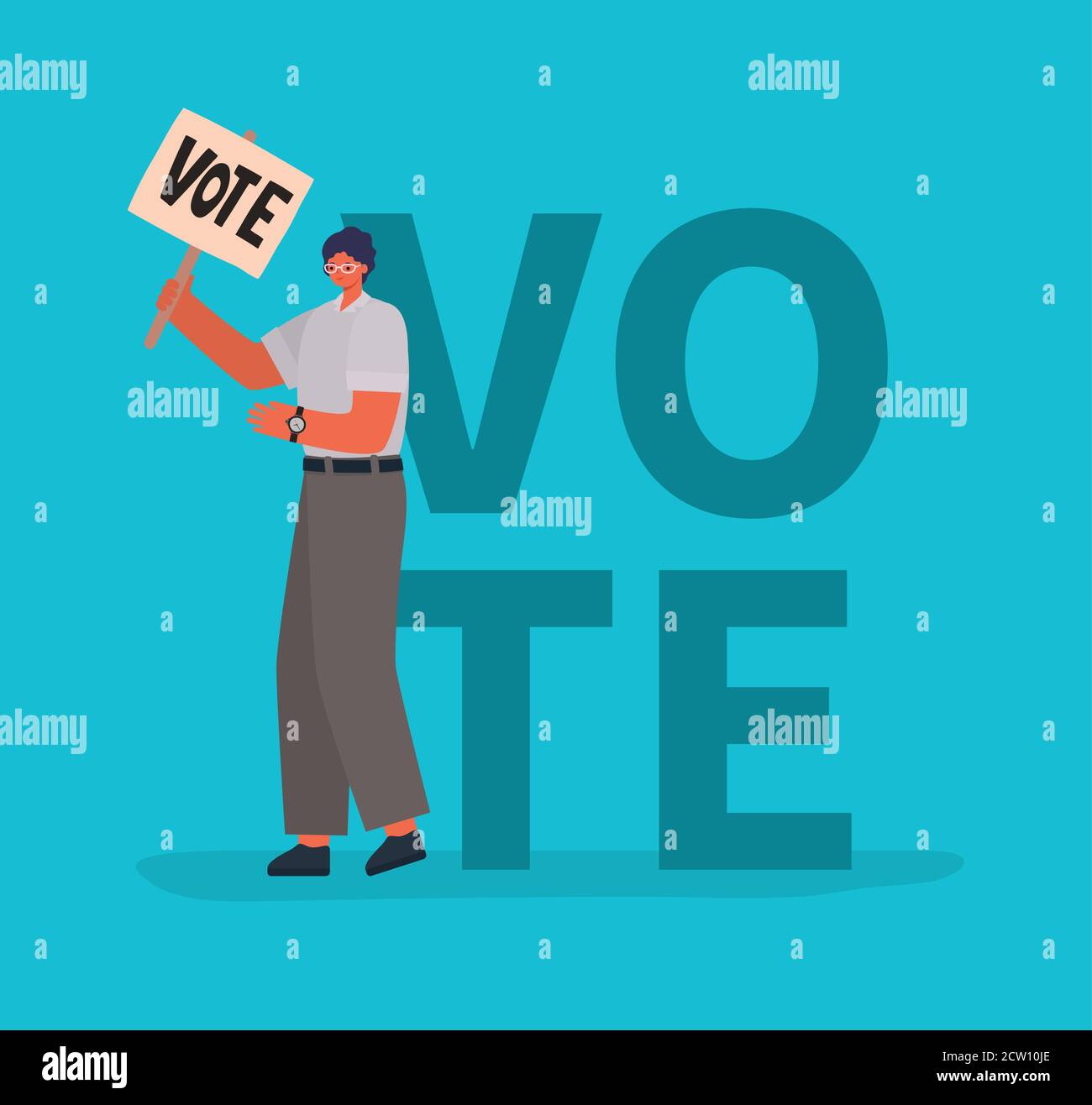 Man cartoon with vote banner on blue background vector design Stock ...