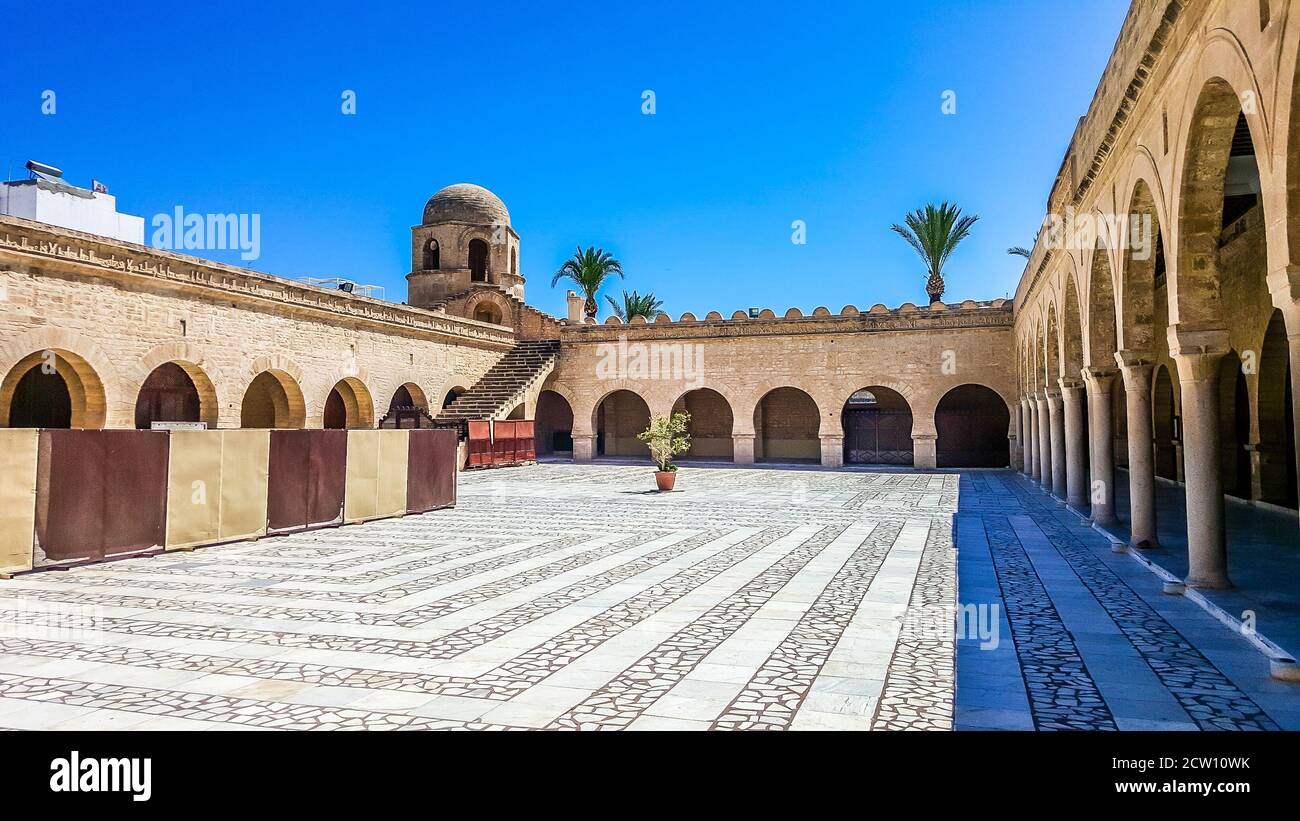 Interior of the Grand Mosque of Sousse. UNESCO World Heritage Site ...