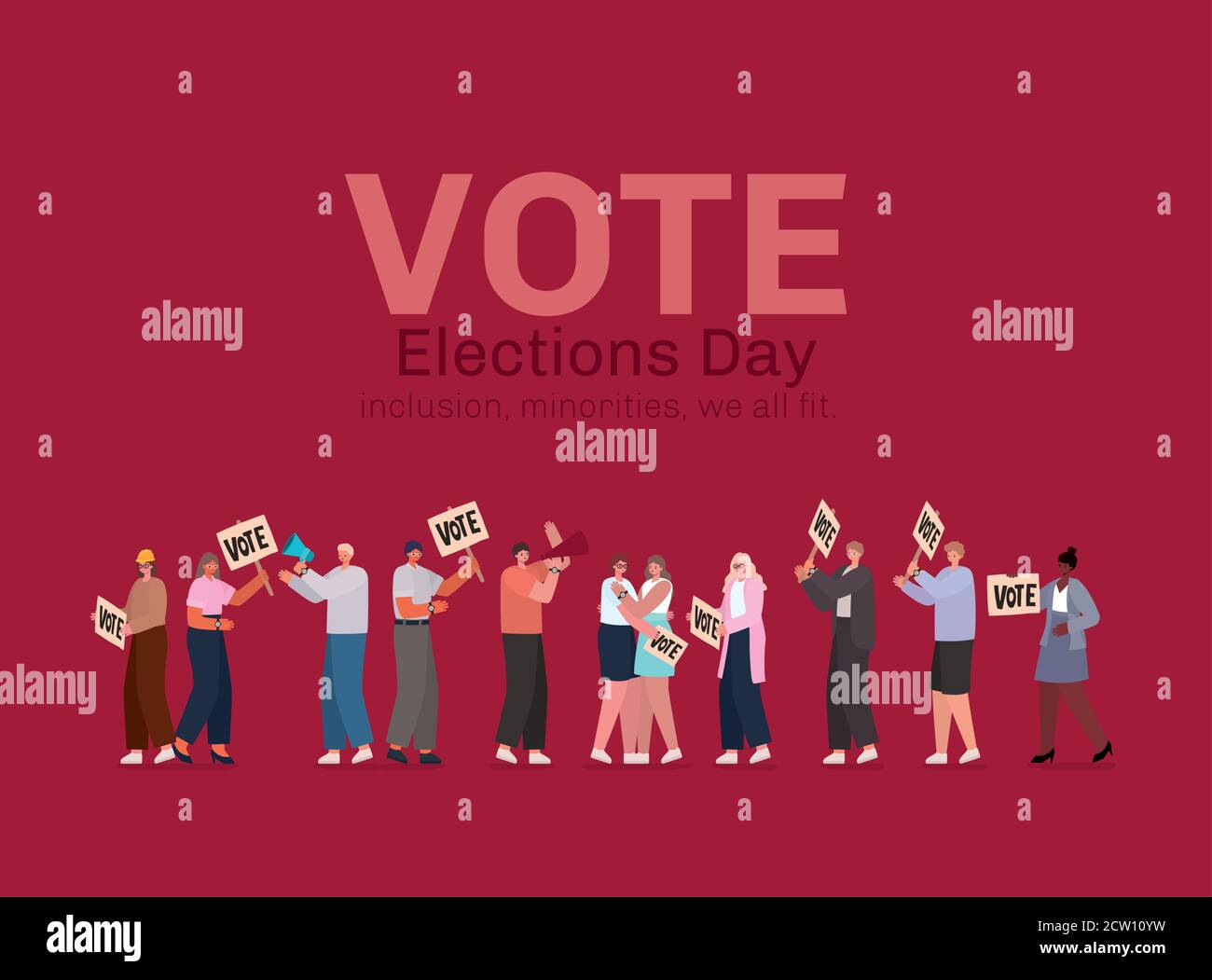 Women and men cartoons with vote banners and megaphone vector design ...