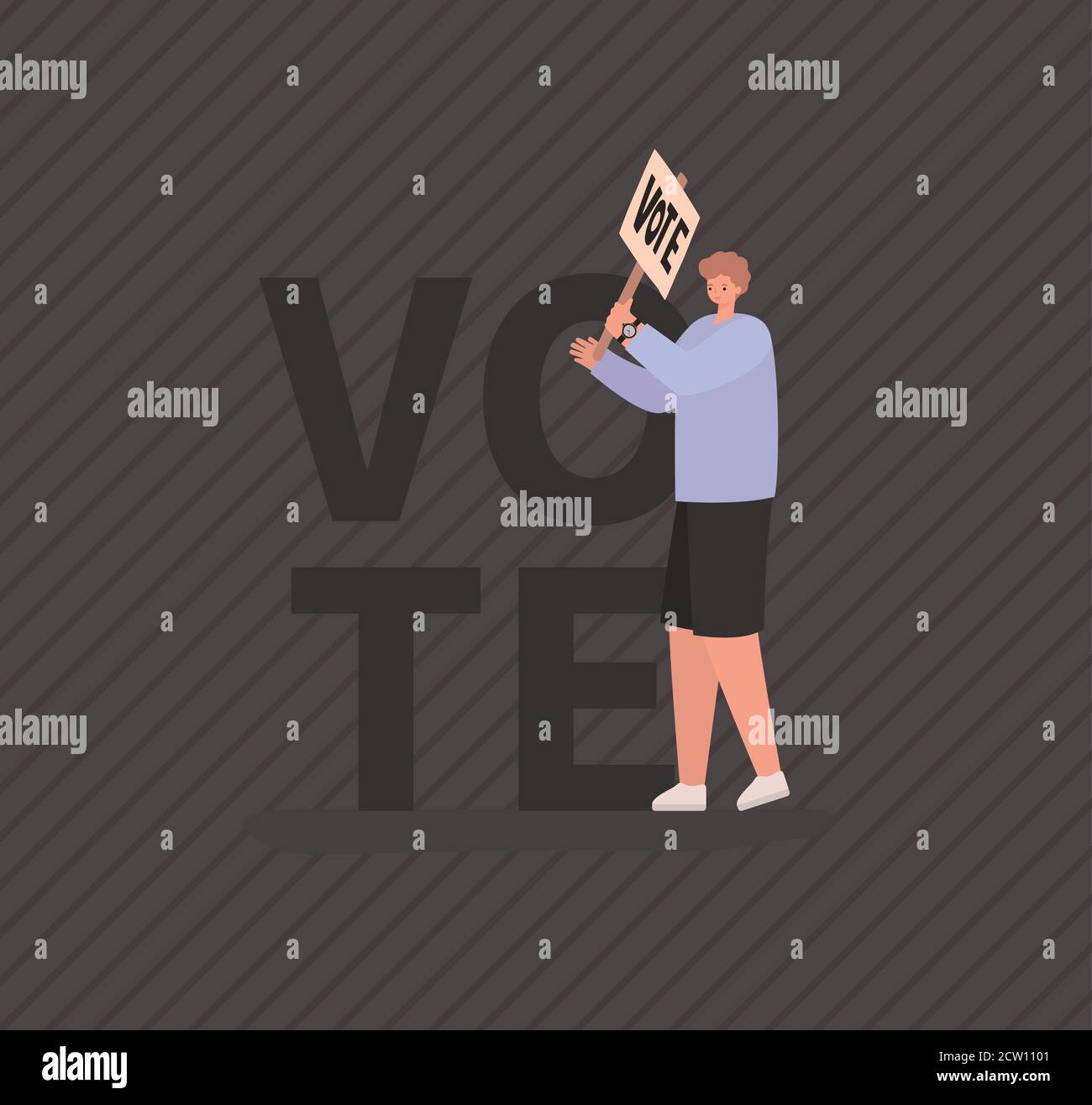 Man cartoon with vote banner on gray background vector design Stock ...