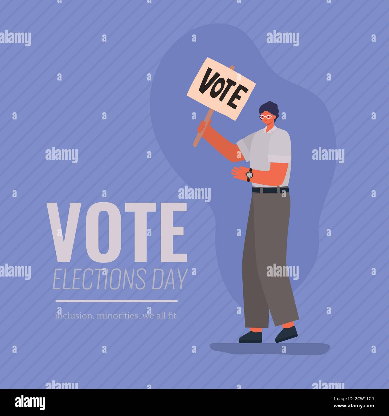 Man cartoon with vote banner on purple background vector design Stock ...