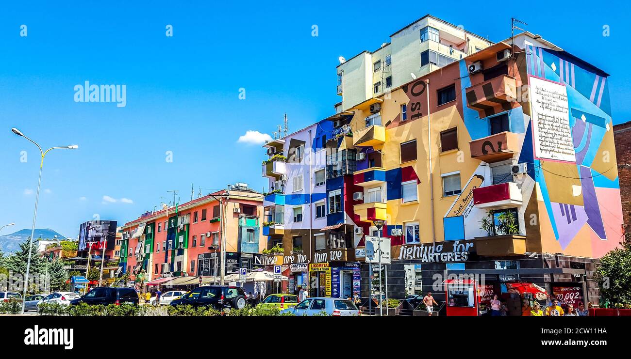Colorful buildings in Tirana. Albania Stock Photo - Alamy