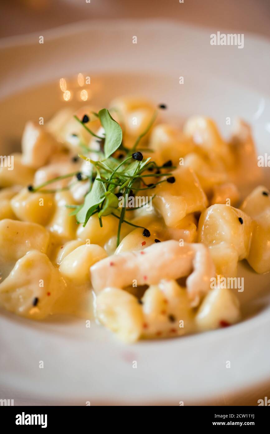 Traditional homemade Italian gnocchi potato pasta with cheese sauce ...