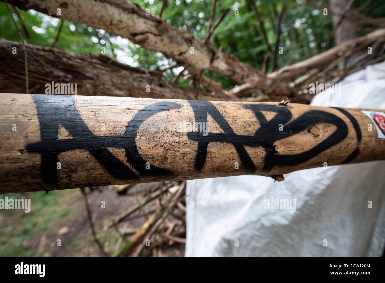 Dannenrod, Germany. 26th Sep, 2020. The inscription "ACAB" ("All cops ...