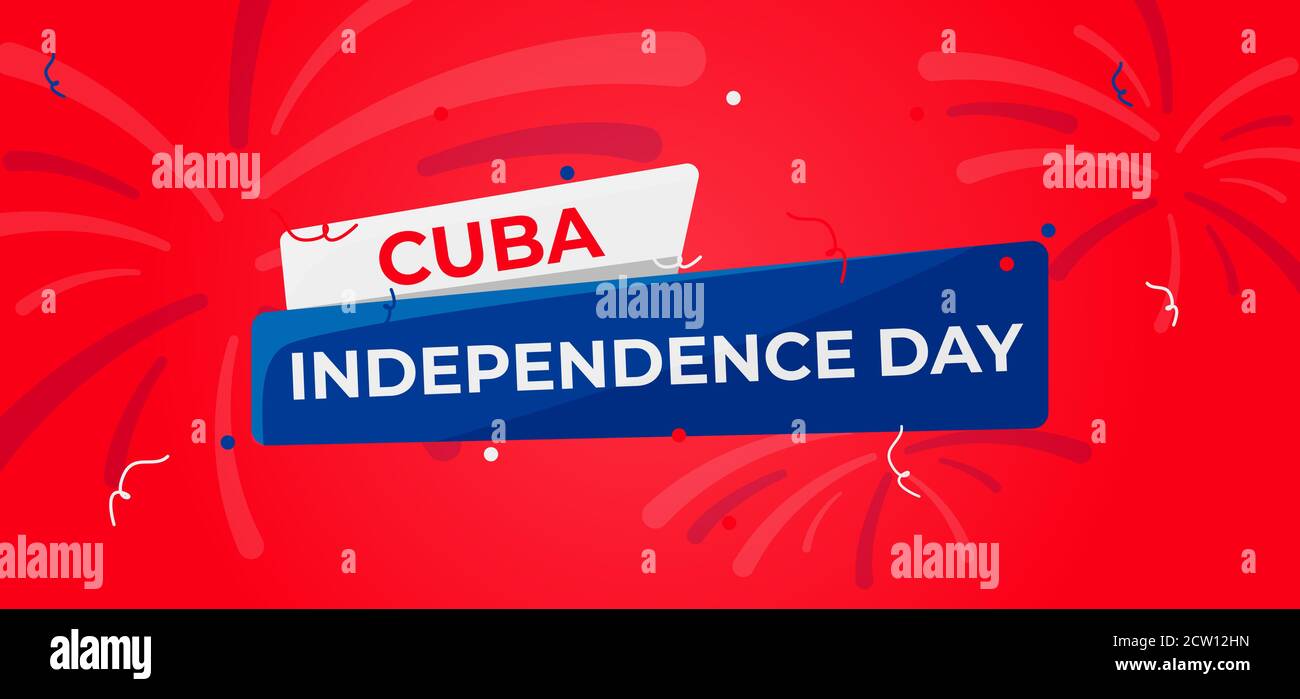 banner website cuba independence day with firework and confetti in red ...