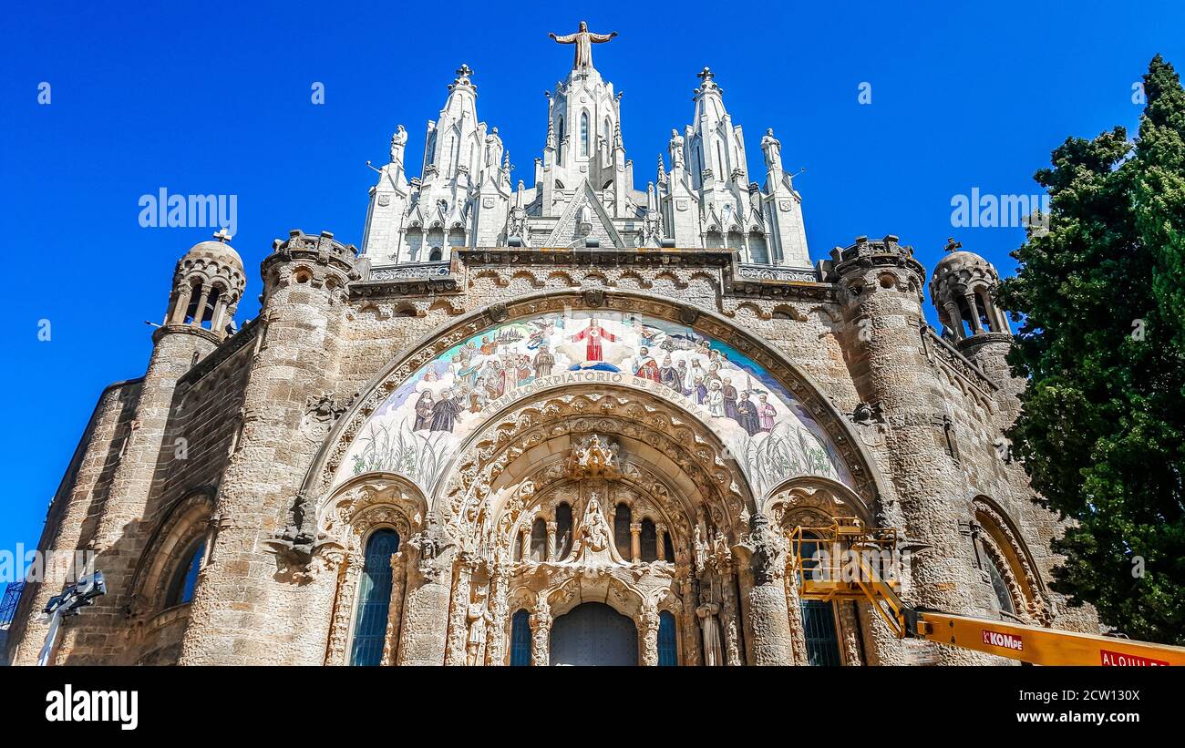 Sagrat Cor cathedral (Church Sacred Heart of Jesus) on Mount Tibidabo ...