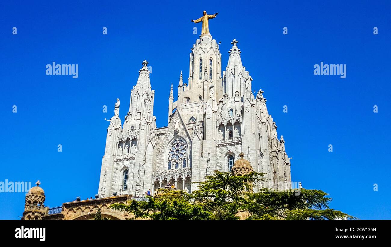 Sagrat Cor cathedral (Church Sacred Heart of Jesus) on Mount Tibidabo ...