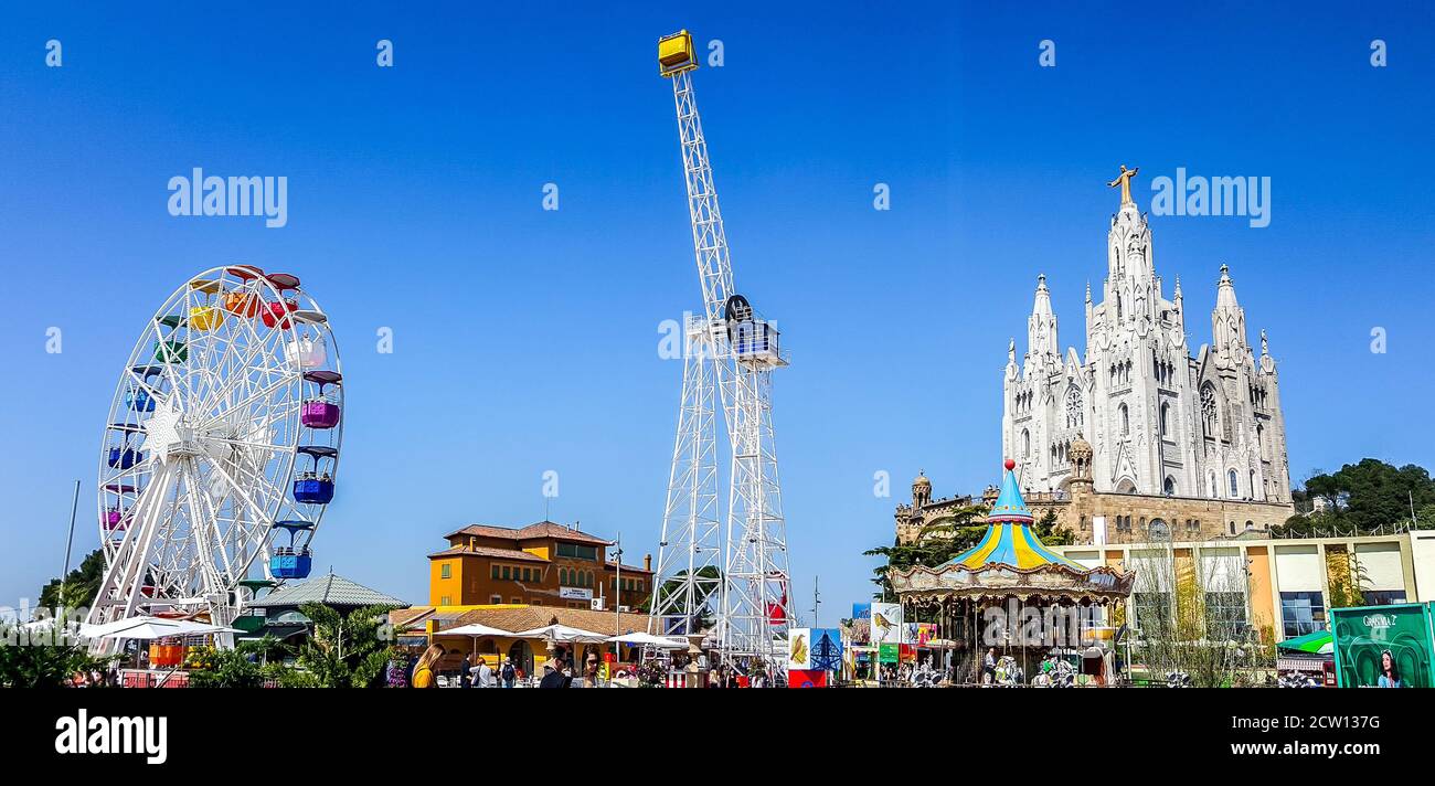 Sagrat Cor cathedral (Church Sacred Heart of Jesus) on Mount Tibidabo ...
