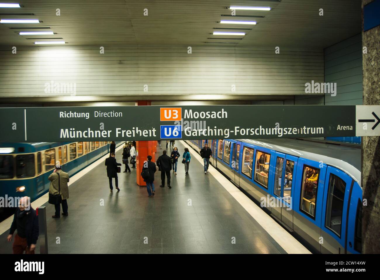 Munich,Germany-March 23,2017:Passengers stand on the platform between ...