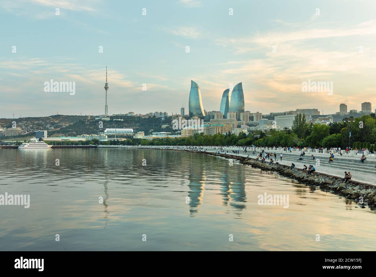 Baku city Caspian Sea Boulevard at sunset time Stock Photo - Alamy