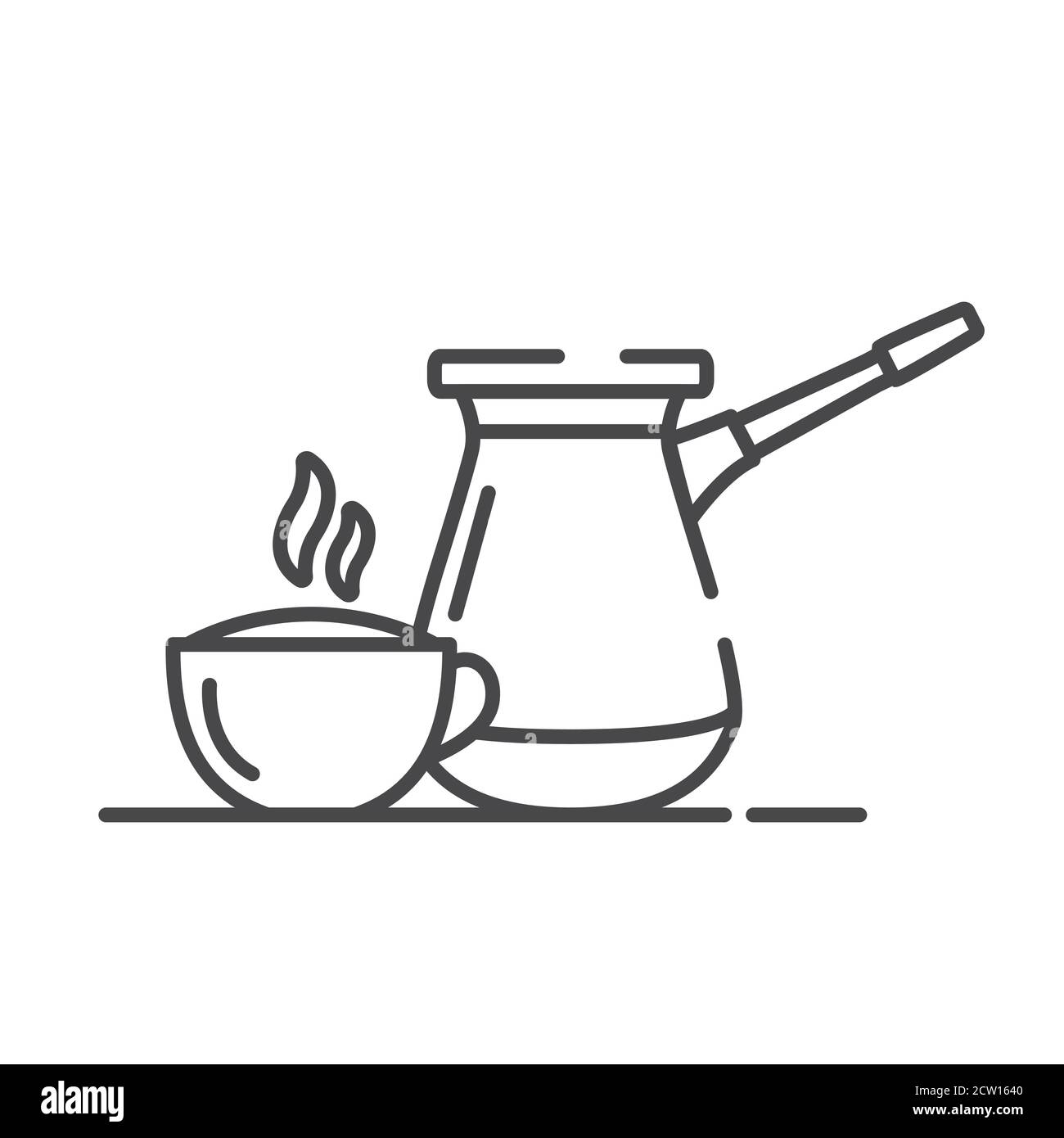 Turkish coffee pot and cup. Hot drink. Line art outline vector Stock ...