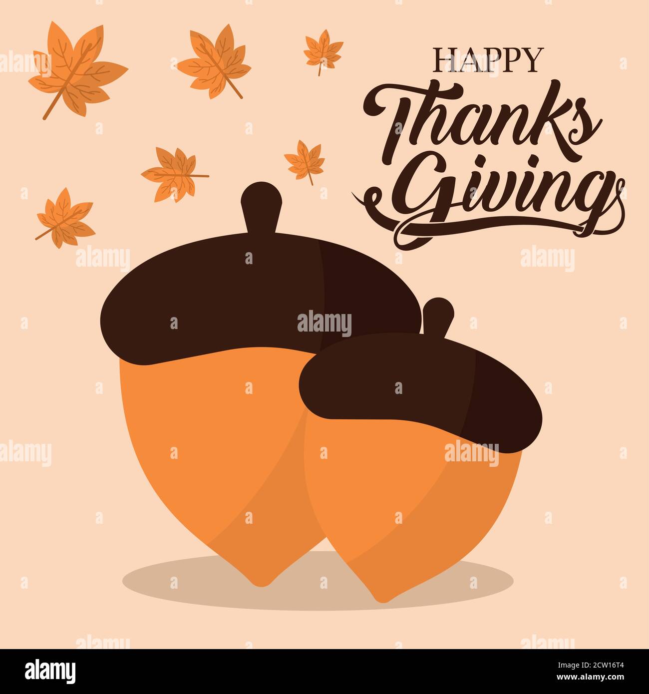 happy thanksgiving day with acorns and leaves vector design Stock ...