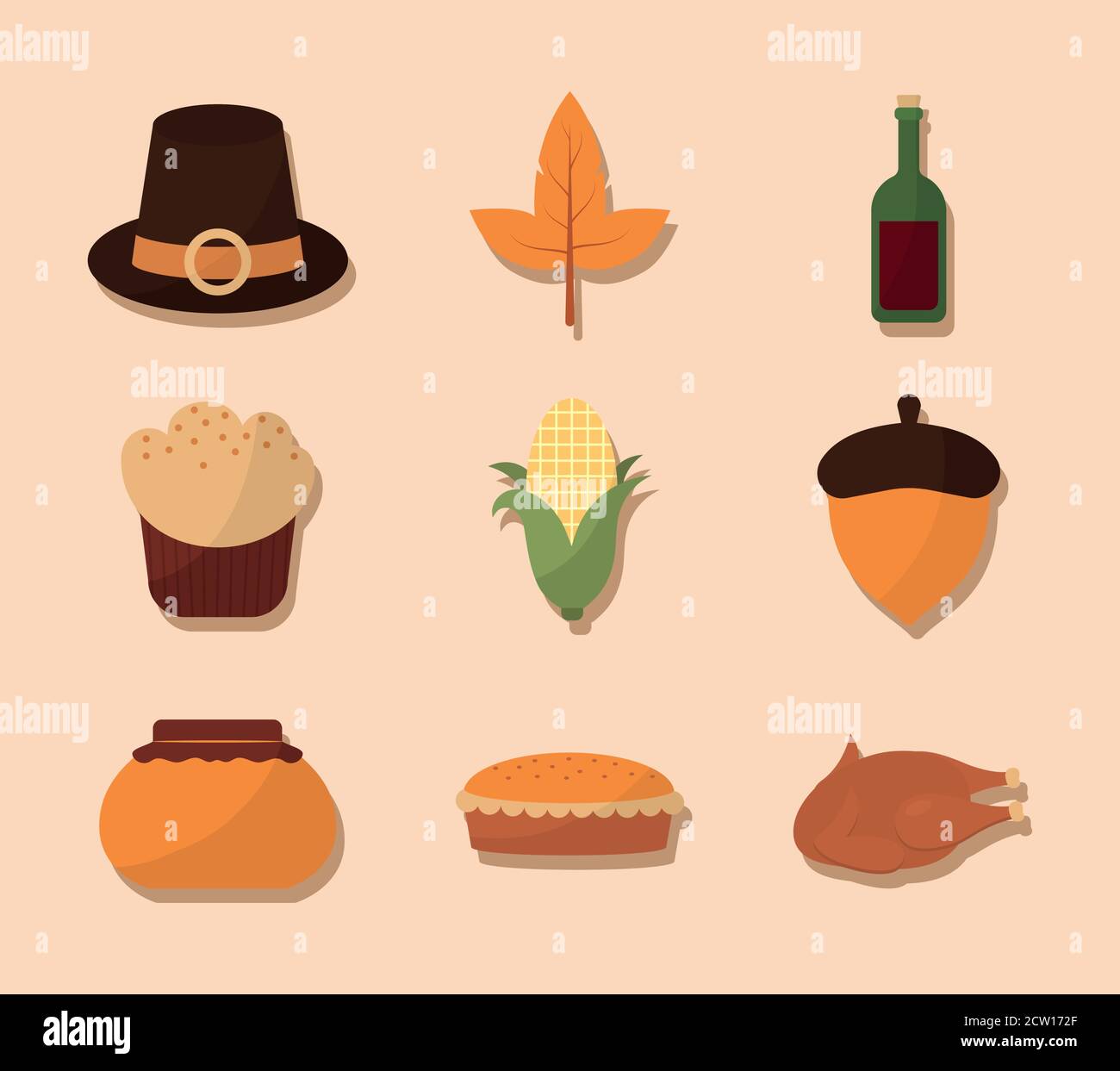 happy thanksgiving day with symbol set vector design Stock Vector Image ...
