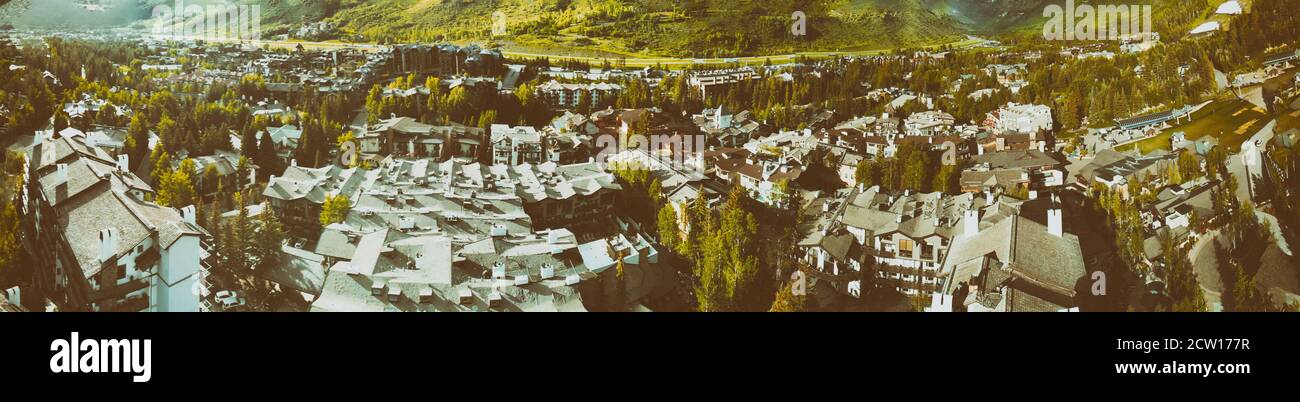 Panoramic aerial view of Vail at summer sunset, Colorado, USA Stock ...