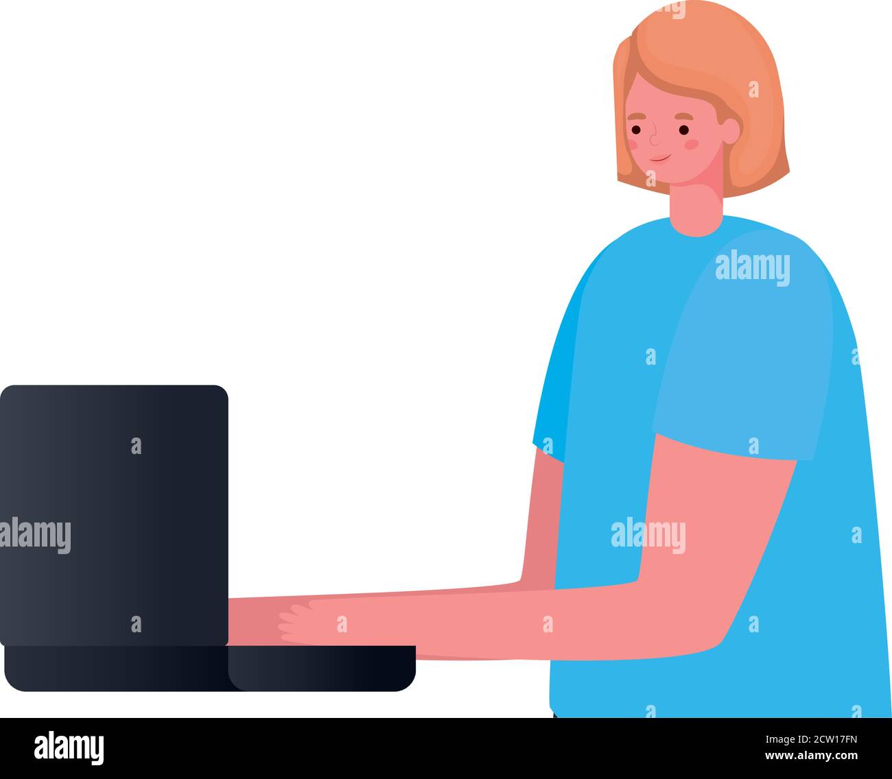 blond woman cartoon with laptop working vector design Stock Vector ...