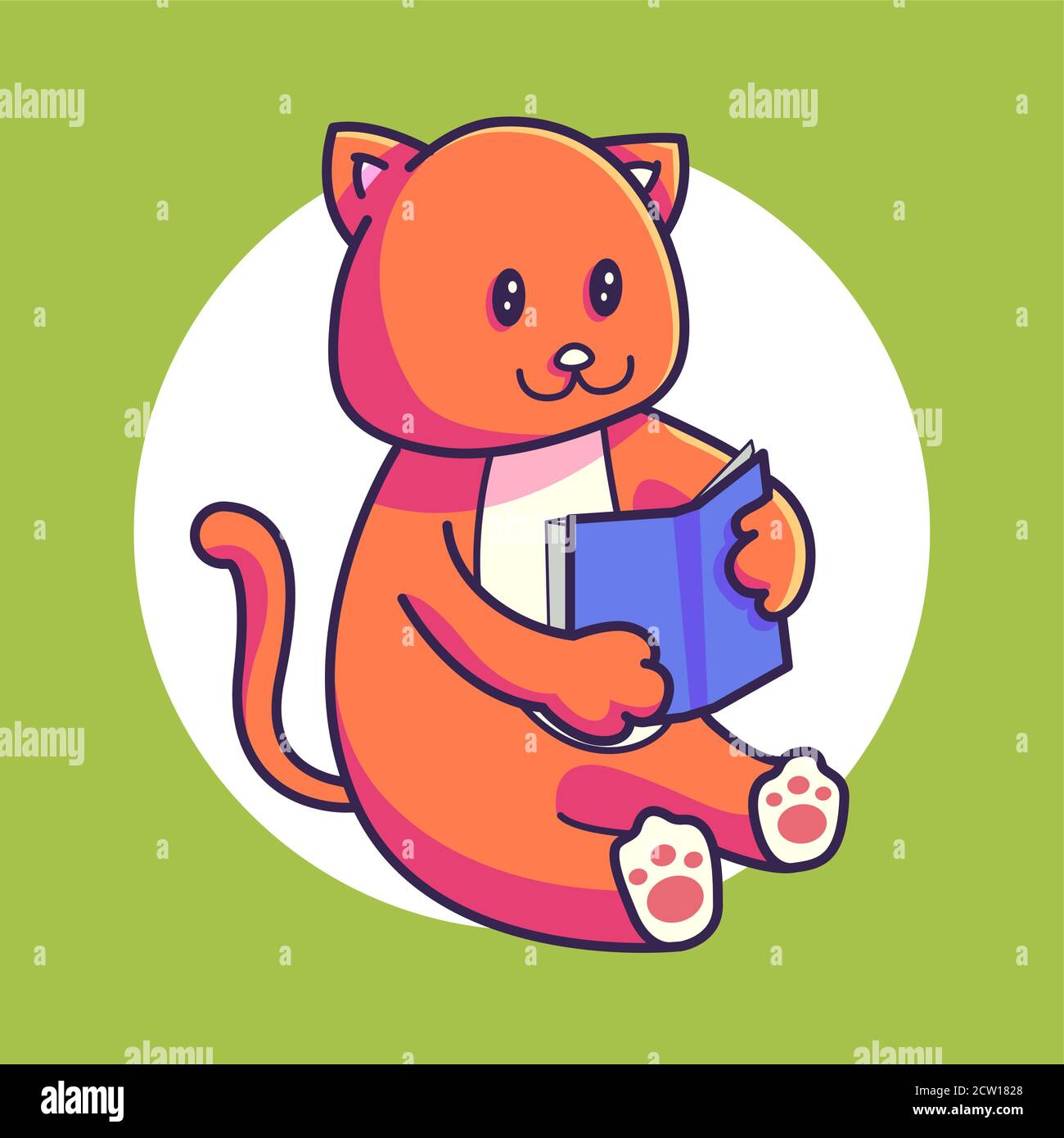 orange cat is reading a book. cartoon vector illustration Stock Vector ...