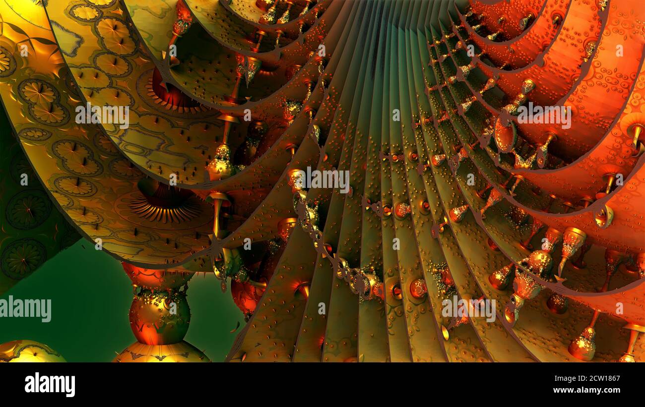 Abstract background 3D, fantastic golden structures and shapes ...