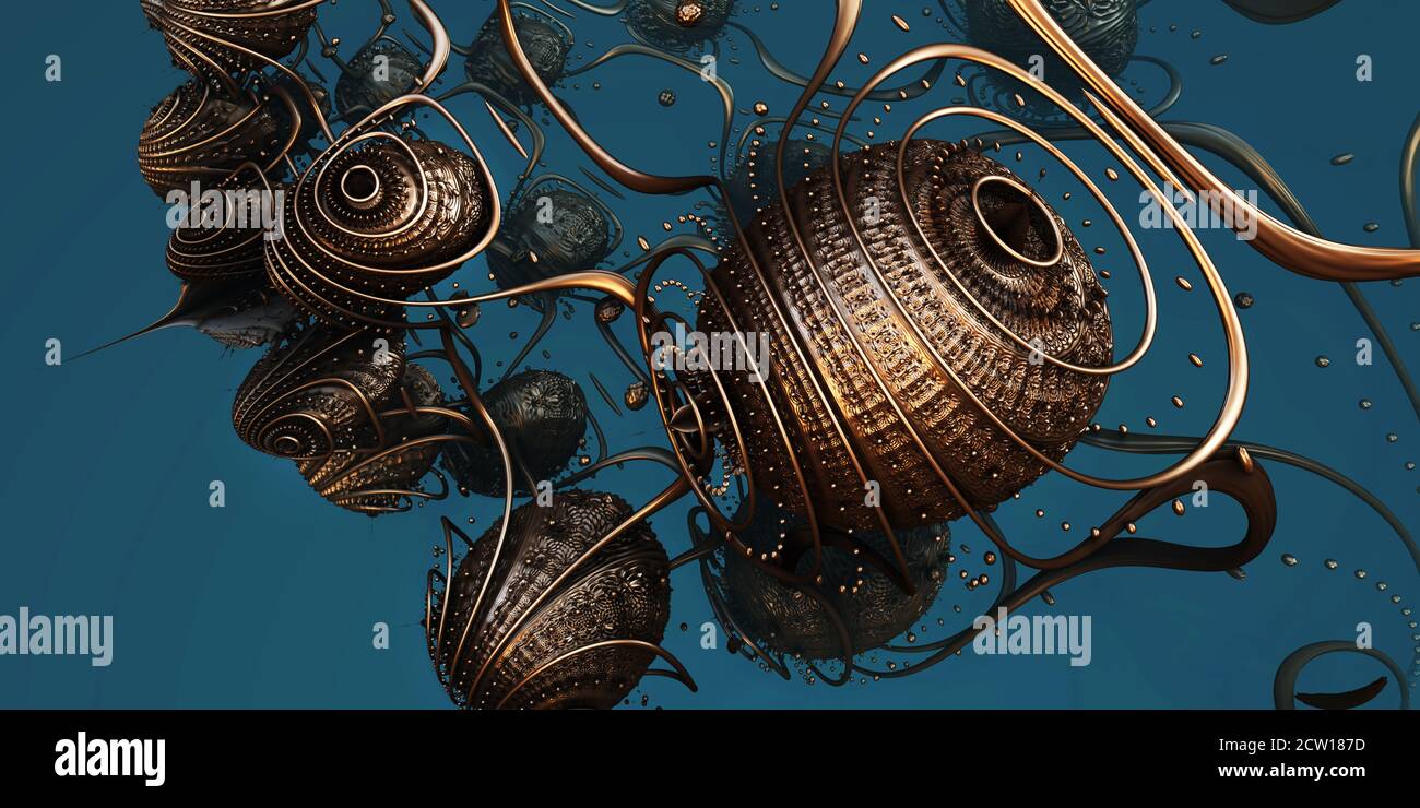 Abstract background 3D, fantastic gold spheres, interesting underwater ...