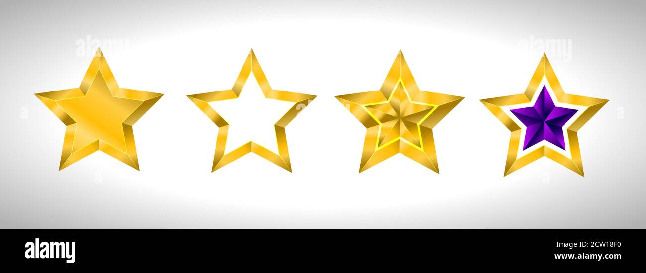 Set Different types and forms of gold color stars. Illustration ...