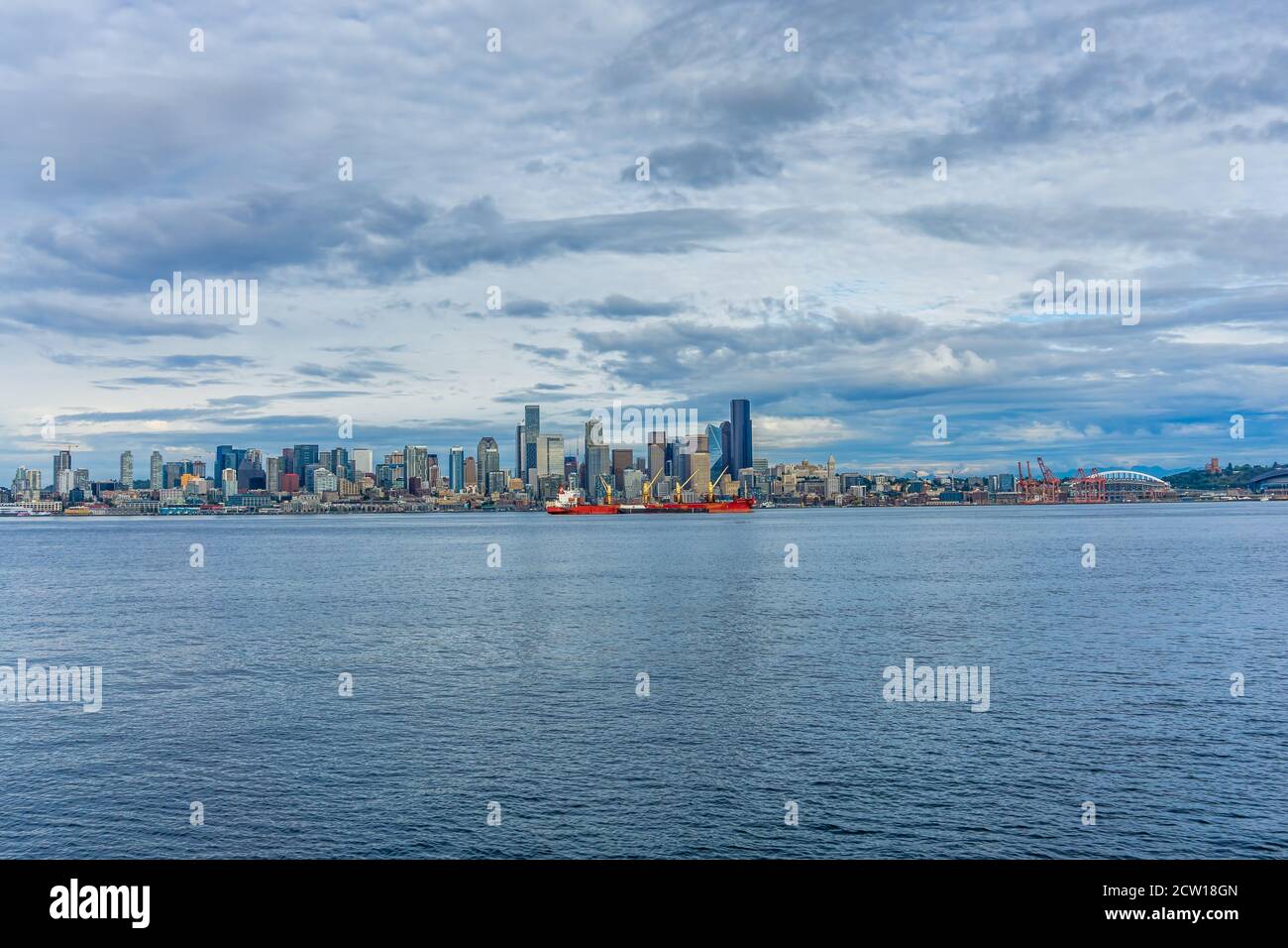 Clouds hover of the the Seattle skyline in Washington State Stock Photo ...