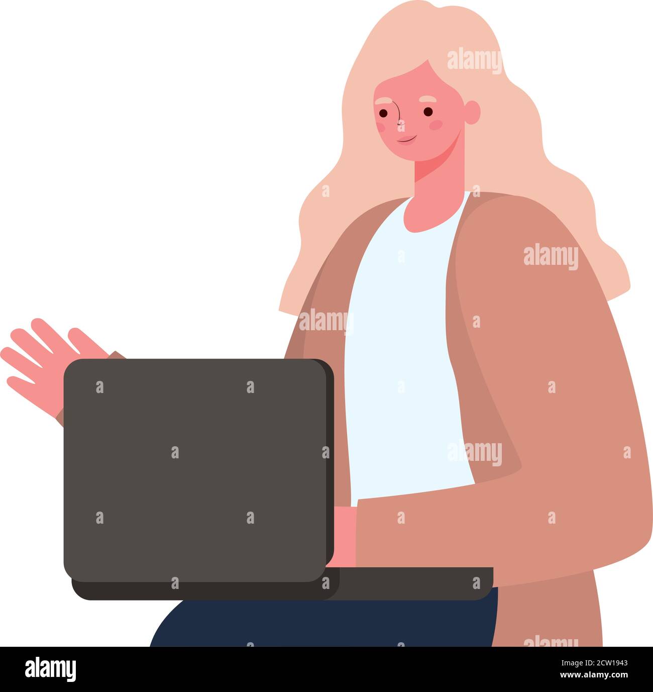 blond woman cartoon with laptop working vector design Stock Vector ...
