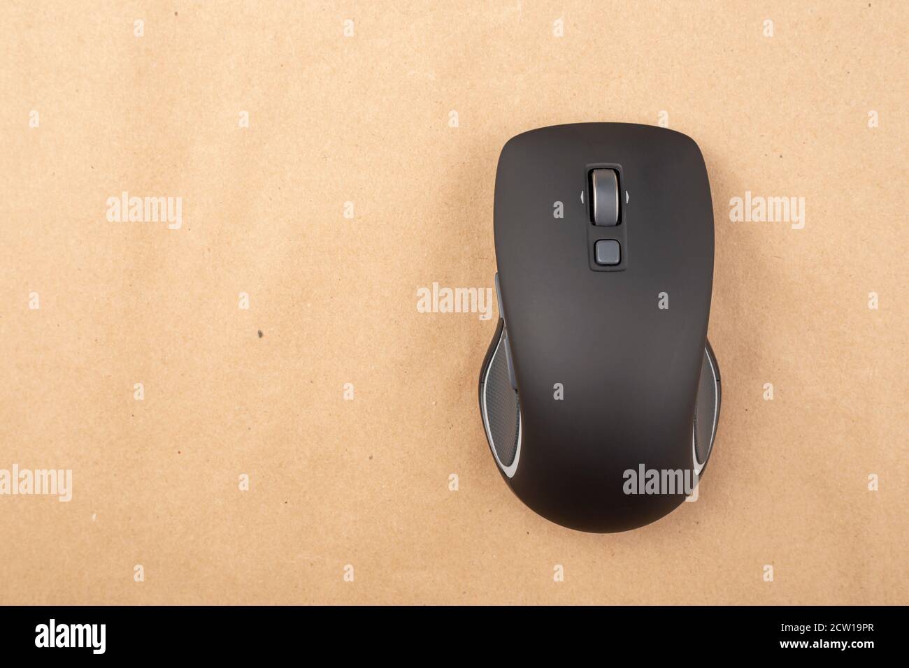 Modern wireless computer mouse. Space for text. Top view Stock Photo ...