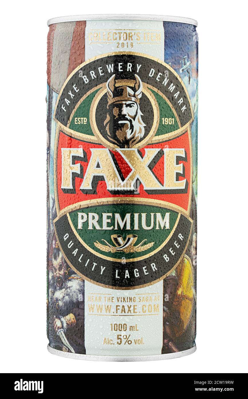 Ukraine, Kyiv - June 23. 2020: Aluminium can beer Faxe Premium, on ...