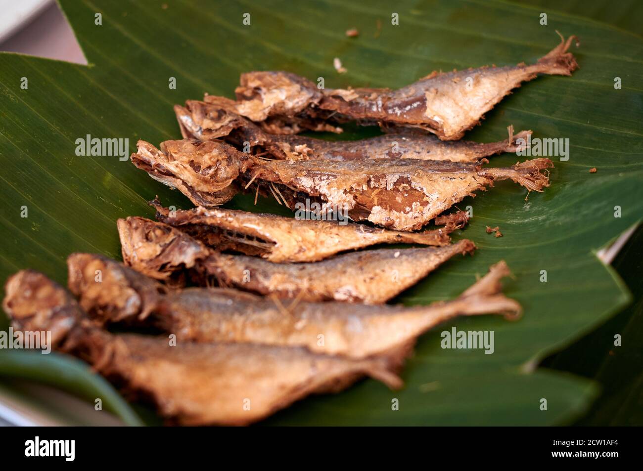 Smoked dry fish with spicy seasoning. Asian Traditional seafood menu ...