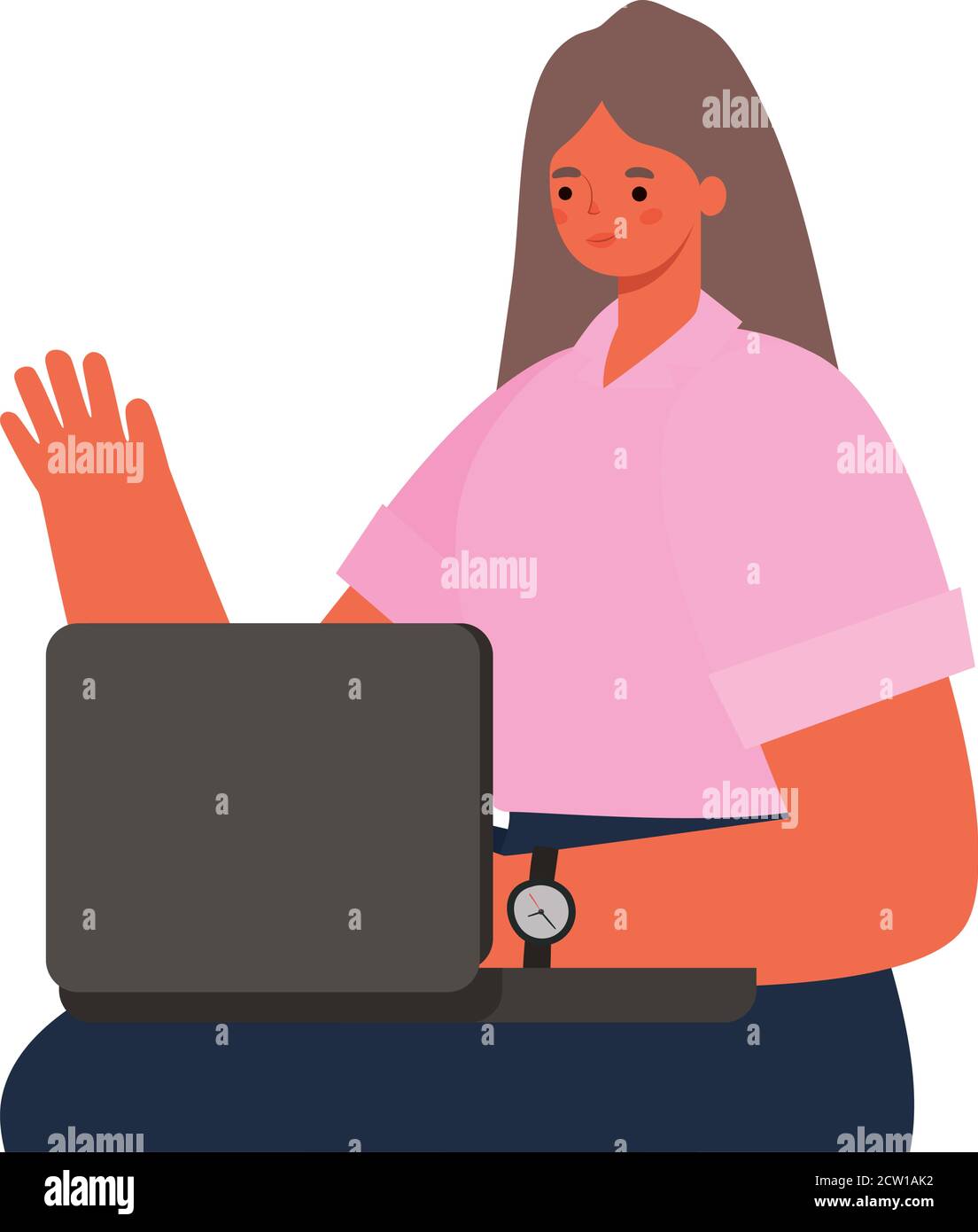 brown hair woman cartoon with laptop working vector design Stock Vector ...