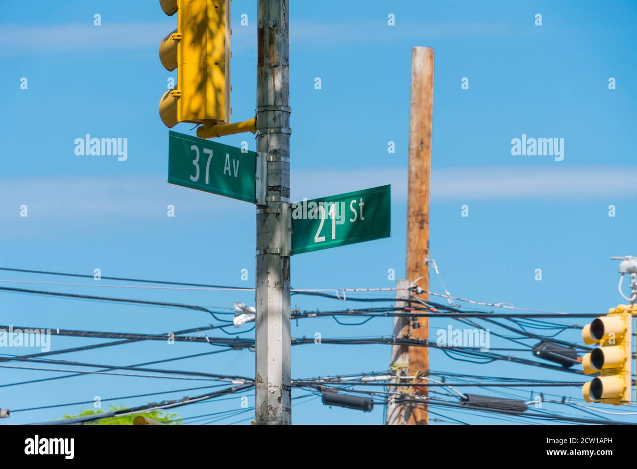 Road signs stand in Queens Long Island City New York City NY USA Stock ...