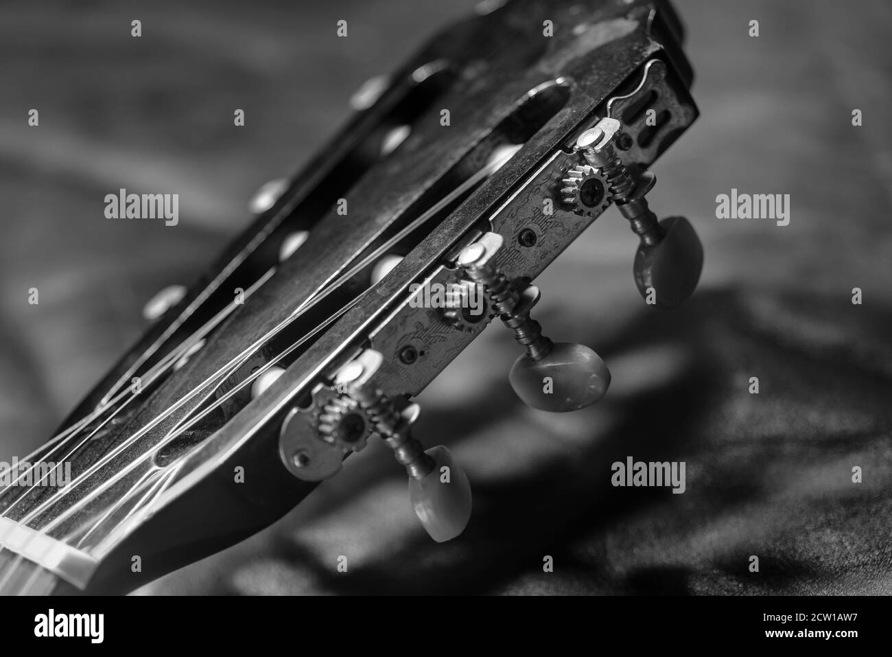 Tuning mechanics of a guitar in detail, detailed photo of tuning screws ...