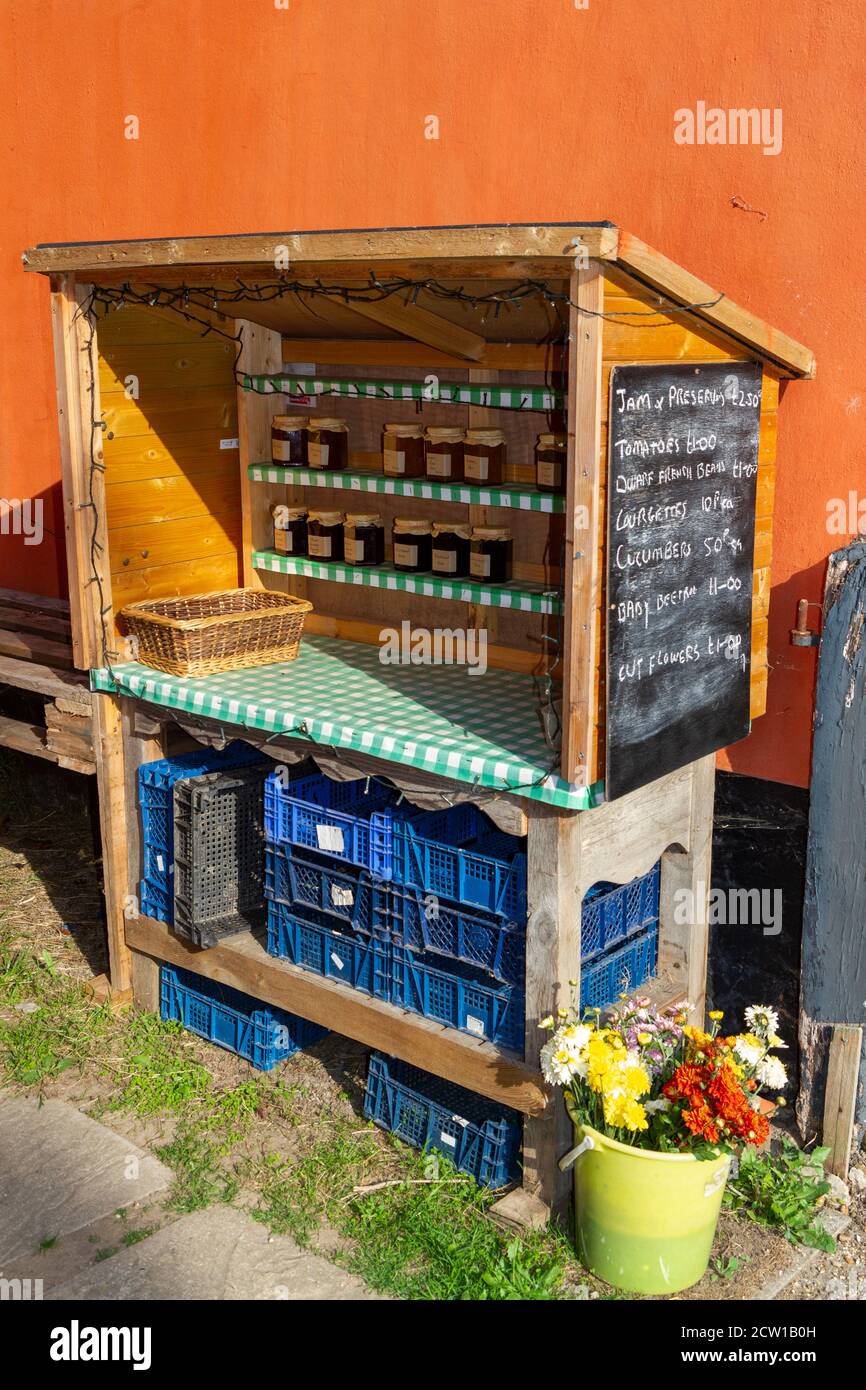 Jam and preserves stall in the English village of Kersey, Suffolk, UK ...