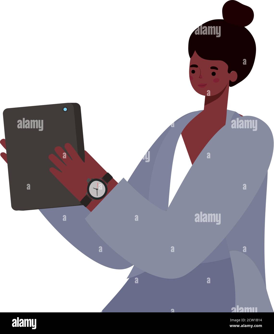black woman cartoon with tablet working vector design Stock Vector ...
