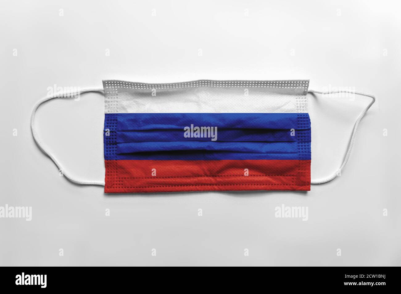 Face mask with Russia flag printed, on white background, isolated Stock ...
