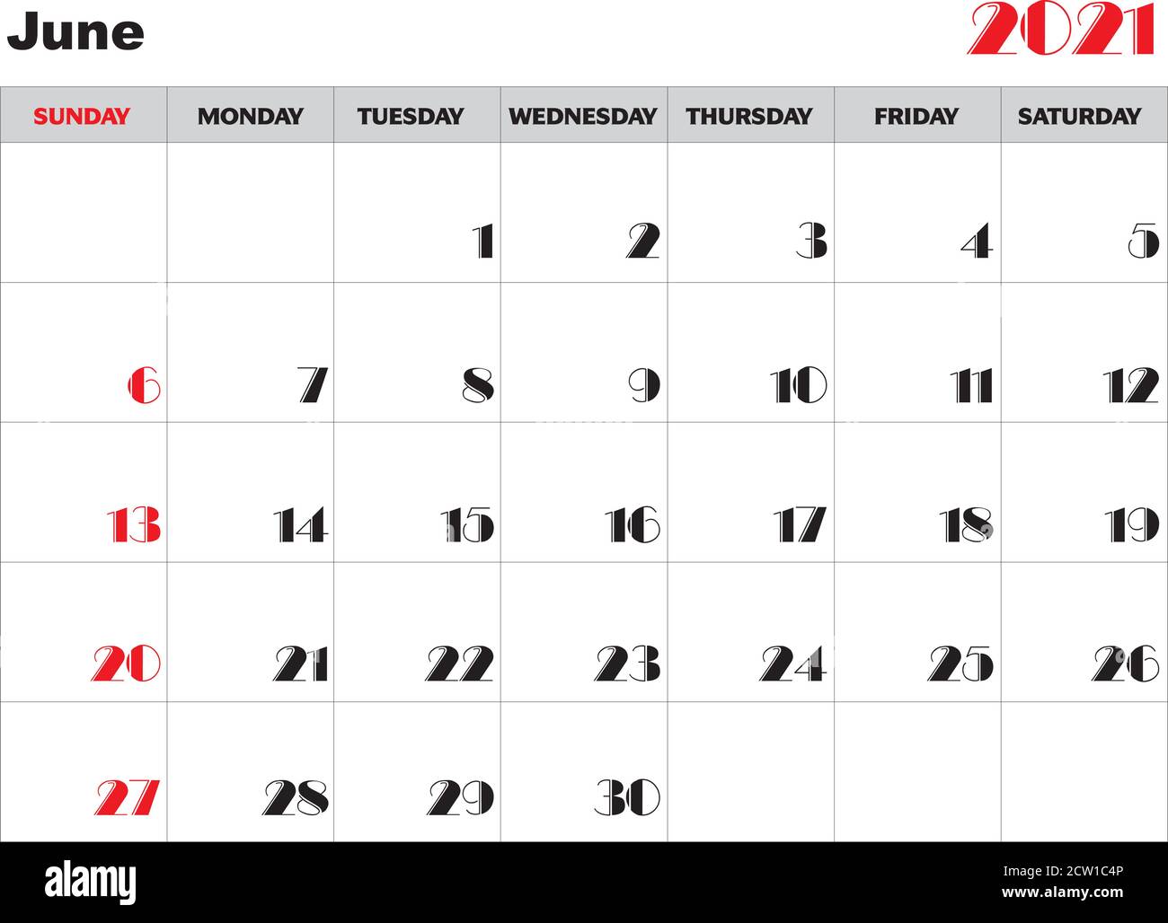 Calendar June 2021 Stock Vector Image & Art - Alamy