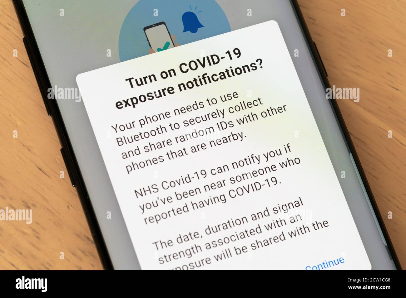 NHS Test and Trace App on a smartphone with a request screen for ...