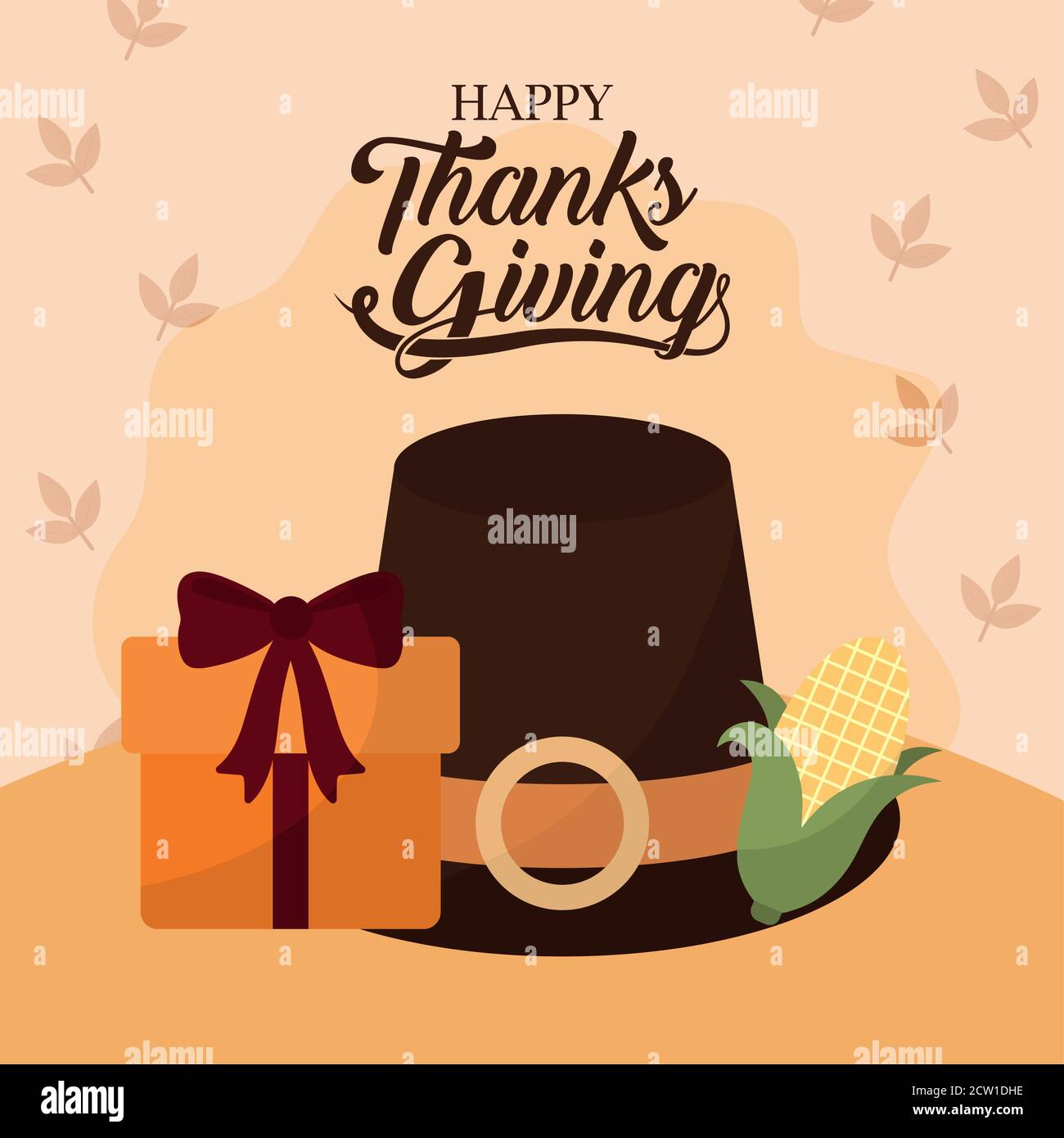 happy thanksgiving day with hat gift corn and leaves vector design ...